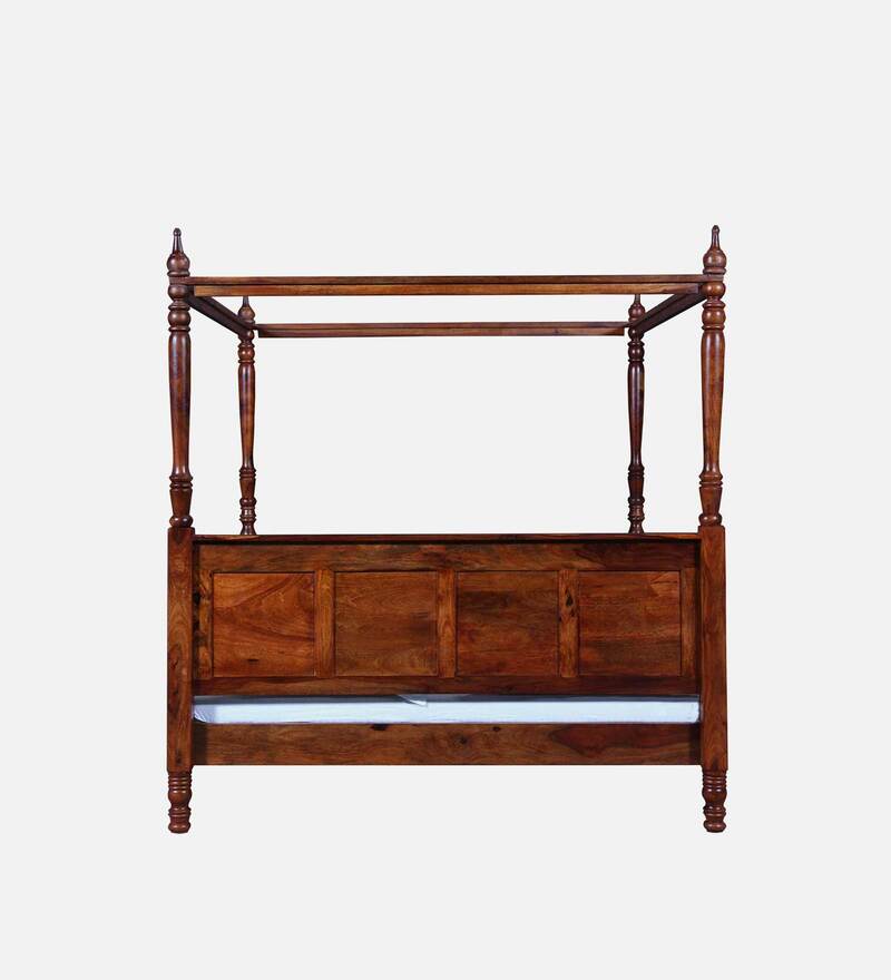 Vayaka Solid Wood King Size Poster Bed In Honey Oak Finish – Furniturly